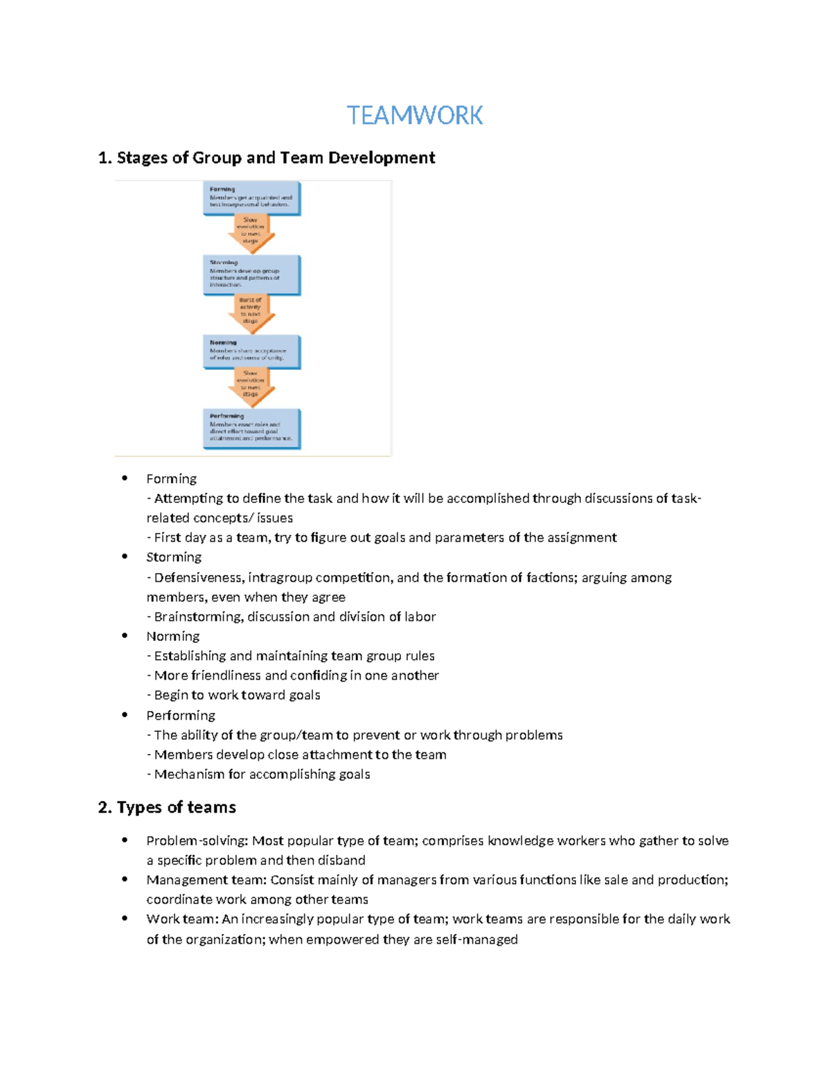 Teamwork - TEAMWORK 1. Stages of Group and Team Development Forming ...