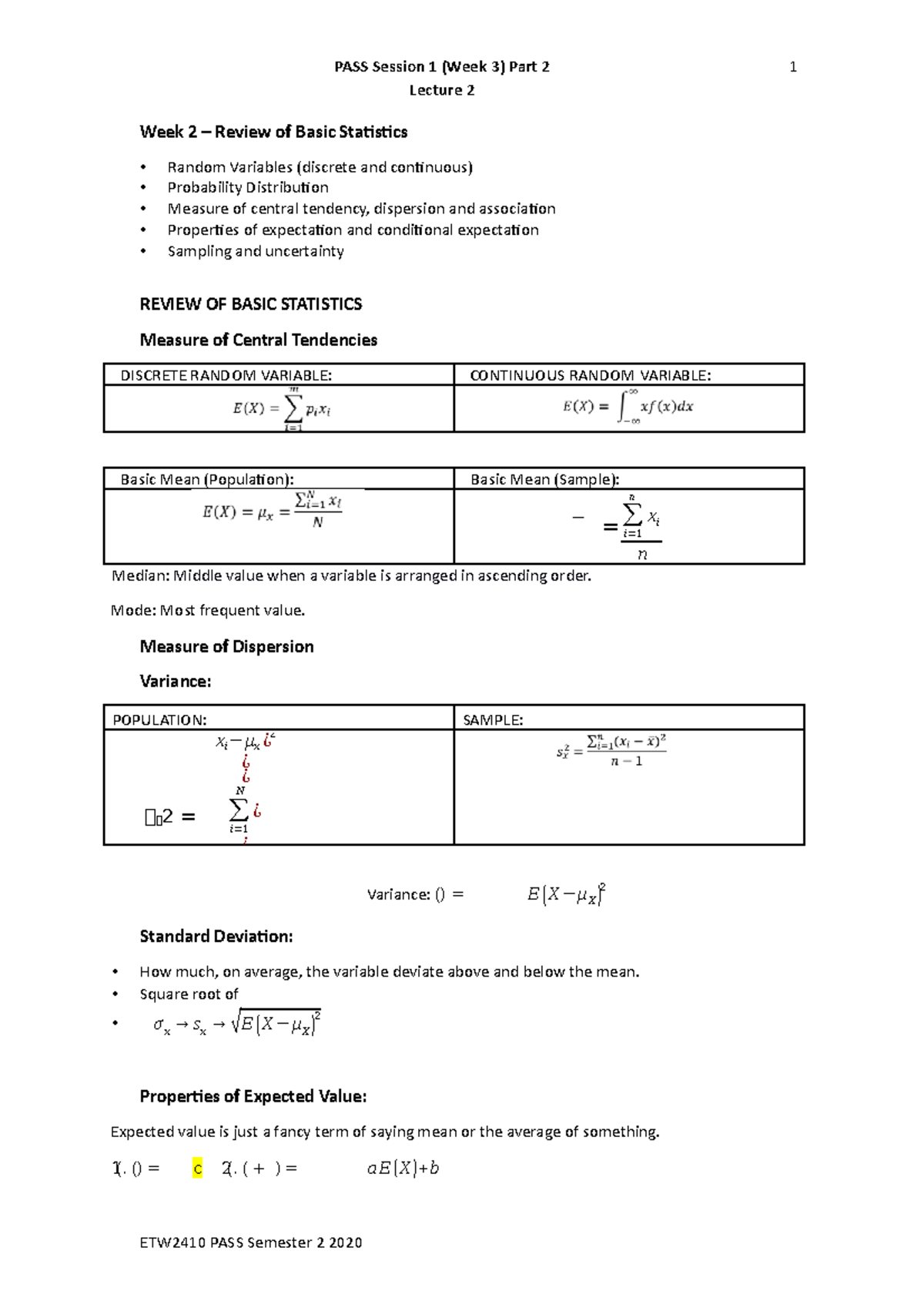 Pass Session 1 Week 3 Part 2 - Lecture 2 Week 2 – Review of Basic ...