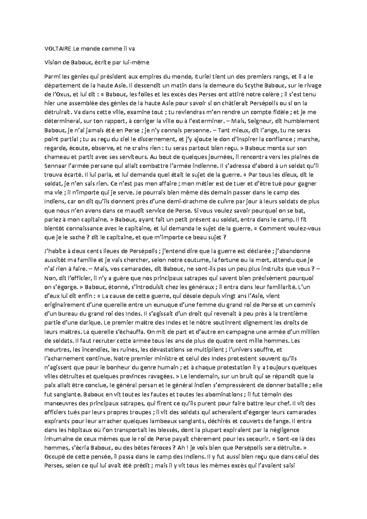 Vision de Babouc - VOLTAIRE Le monde comme il va Vision de Babouc ...