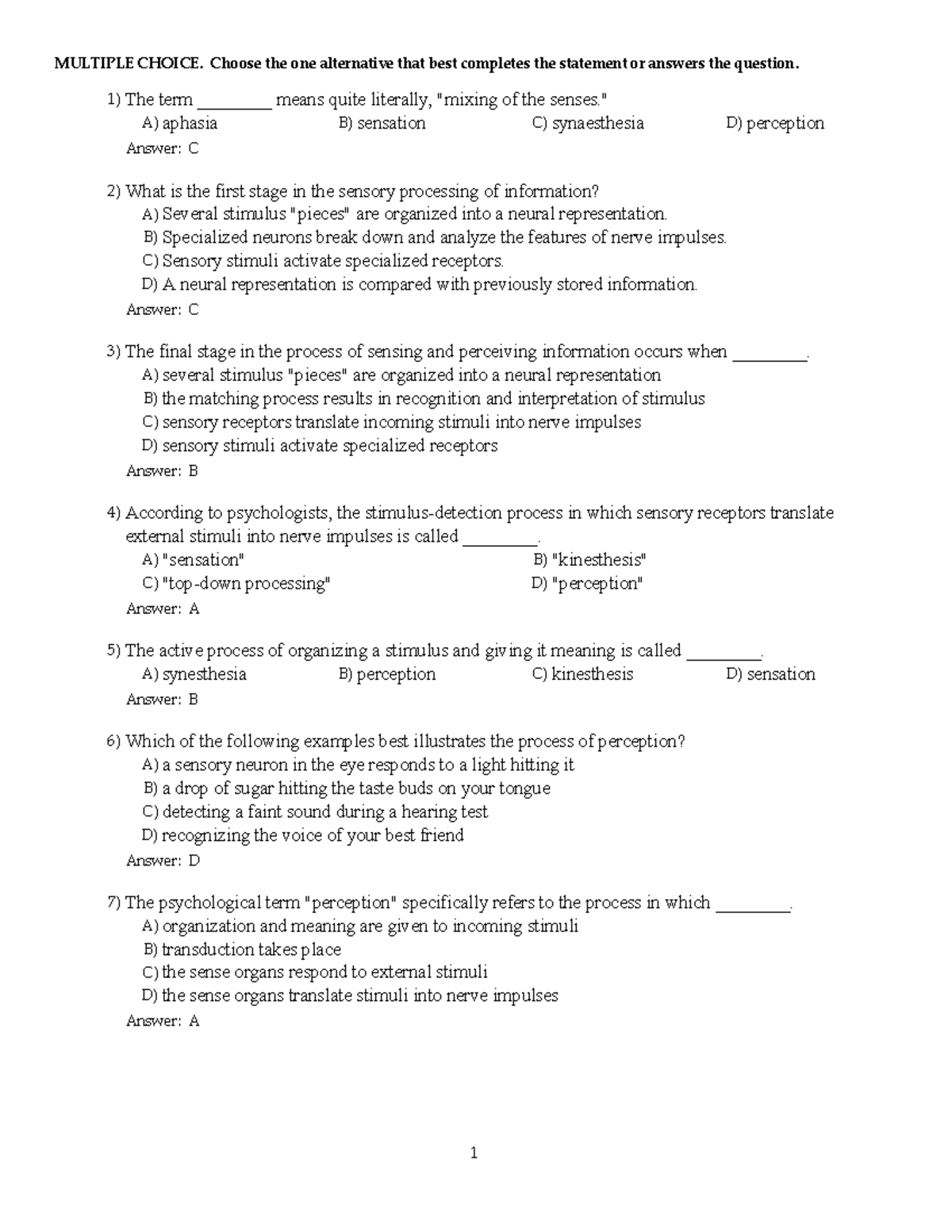 Psych 104 Chapter 5 Multiple Choice Question Bank - MULTIPLE CHOICE ...