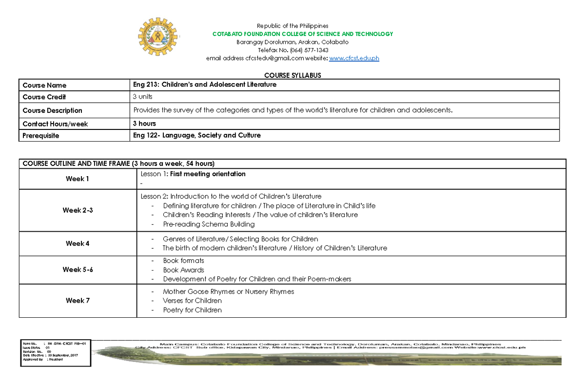 Children and Adolescent Literature outline - Republic of the ...