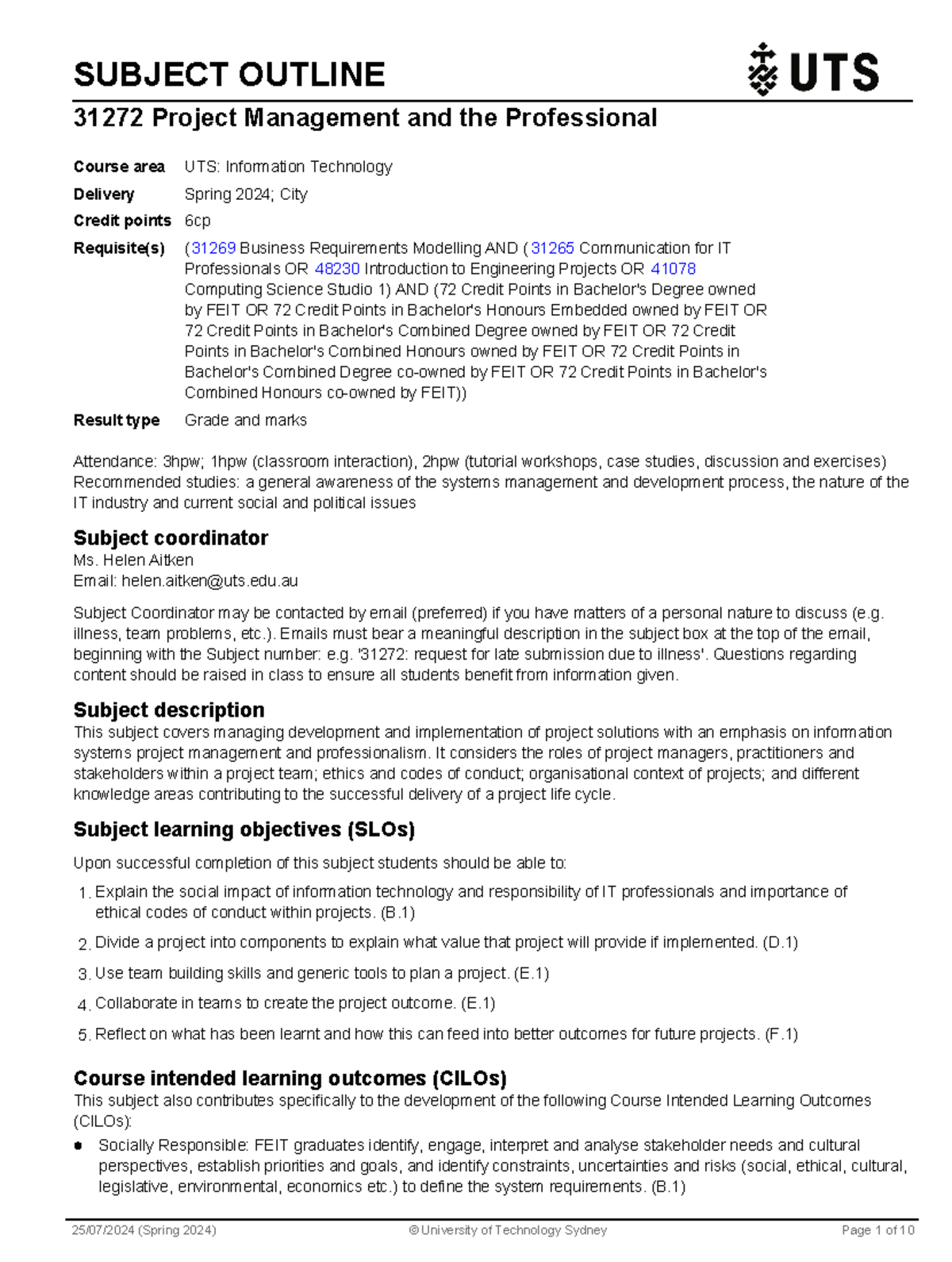 31272 Sub Out - subject outline - SUBJECT OUTLINE 31272 Project ...