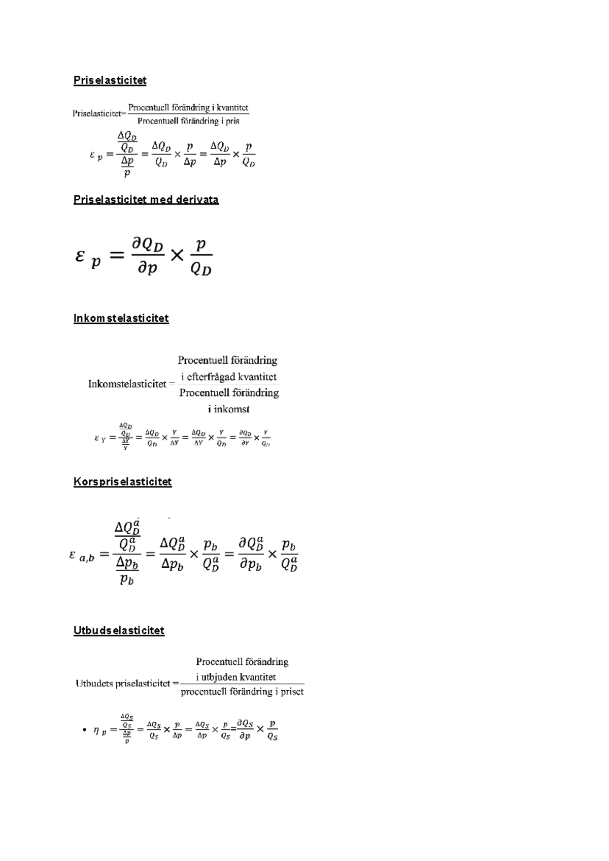 Formelblad - Mikro - 2NE474 - Priselasticitet Priselasticitet med ...
