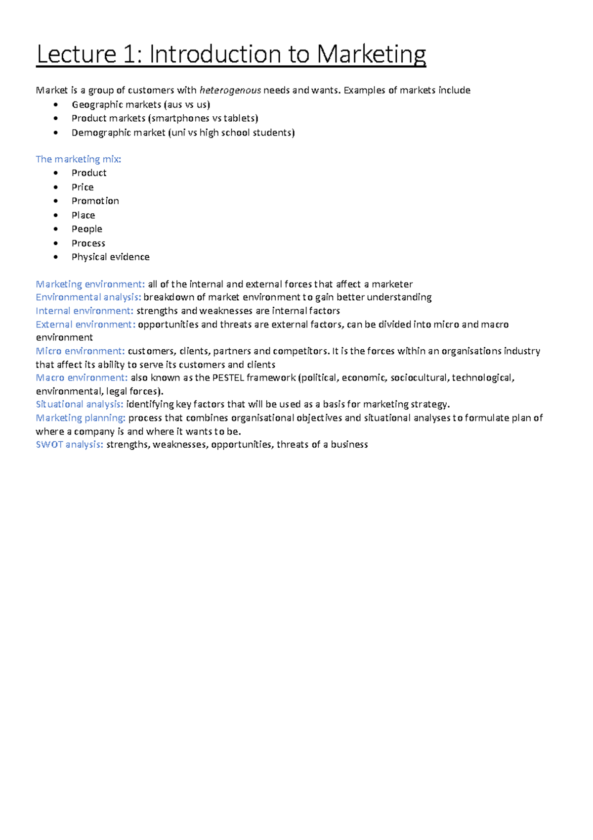 Marketing Foundations Notes - Lecture 1: Introduction to Marketing ...