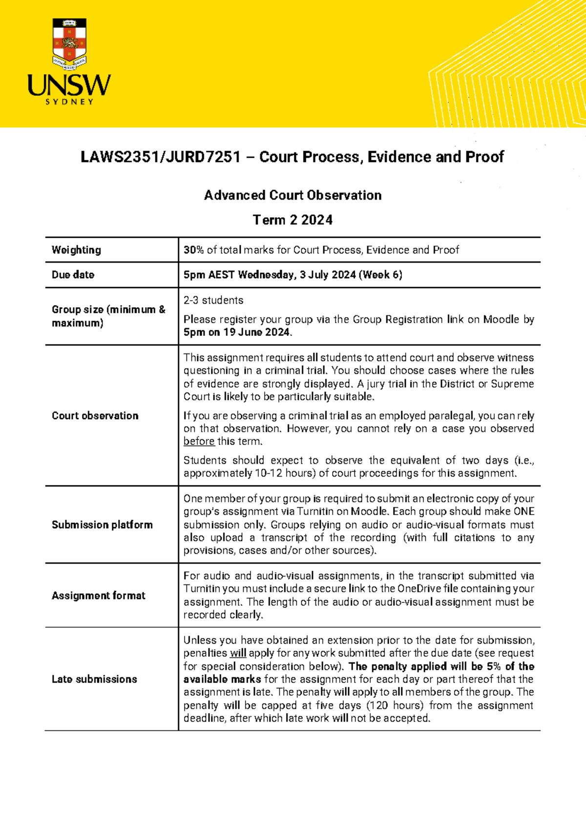 T2 2024 CPEP Advanced Court Observation Instructions - LAWS 2351 /JURD ...