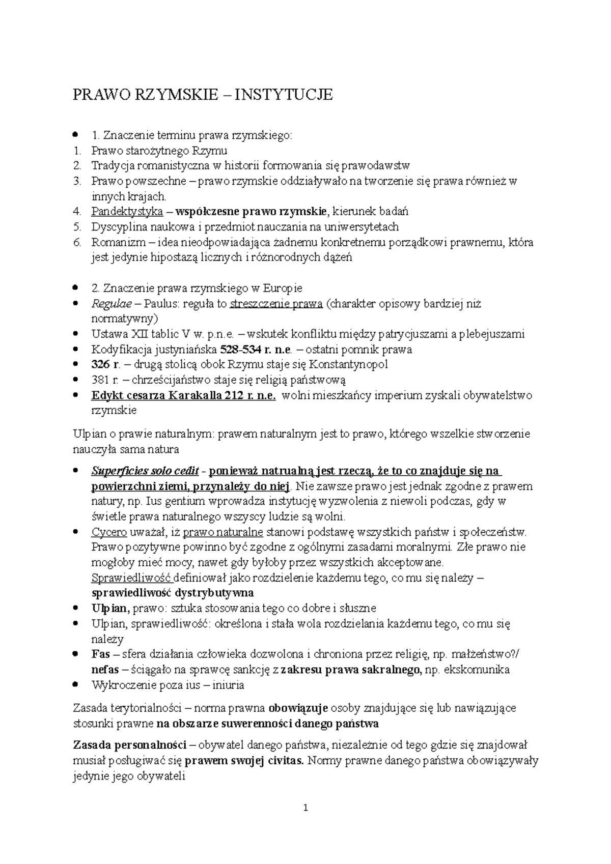 Egzamin Prawo rzymskie 1 semestr - PRAWO RZYMSKIE – INSTYTUCJE 1 ...