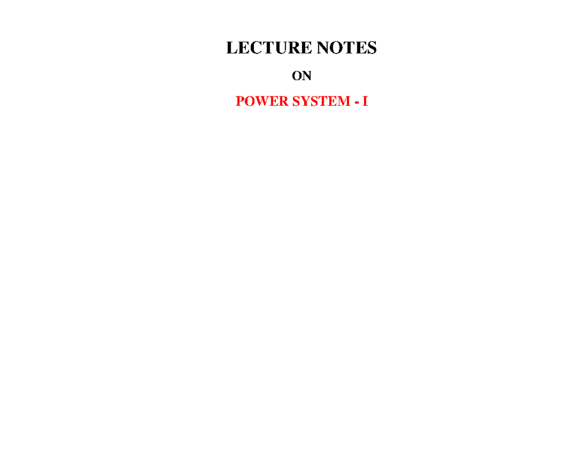 Power Systems-I Notes - LECTURE NOTES ON ####### POWER SYSTEM - I ...