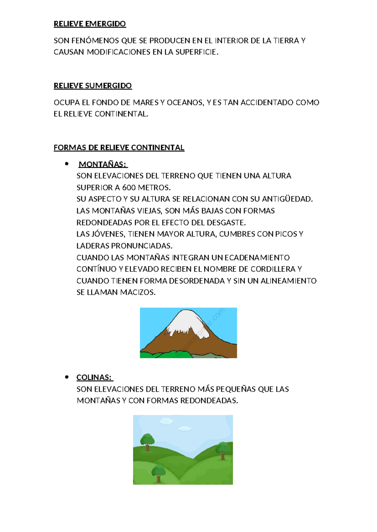 Geografía - Relieve Emergido Y Sumergido - RELIEVE EMERGIDO SON ...