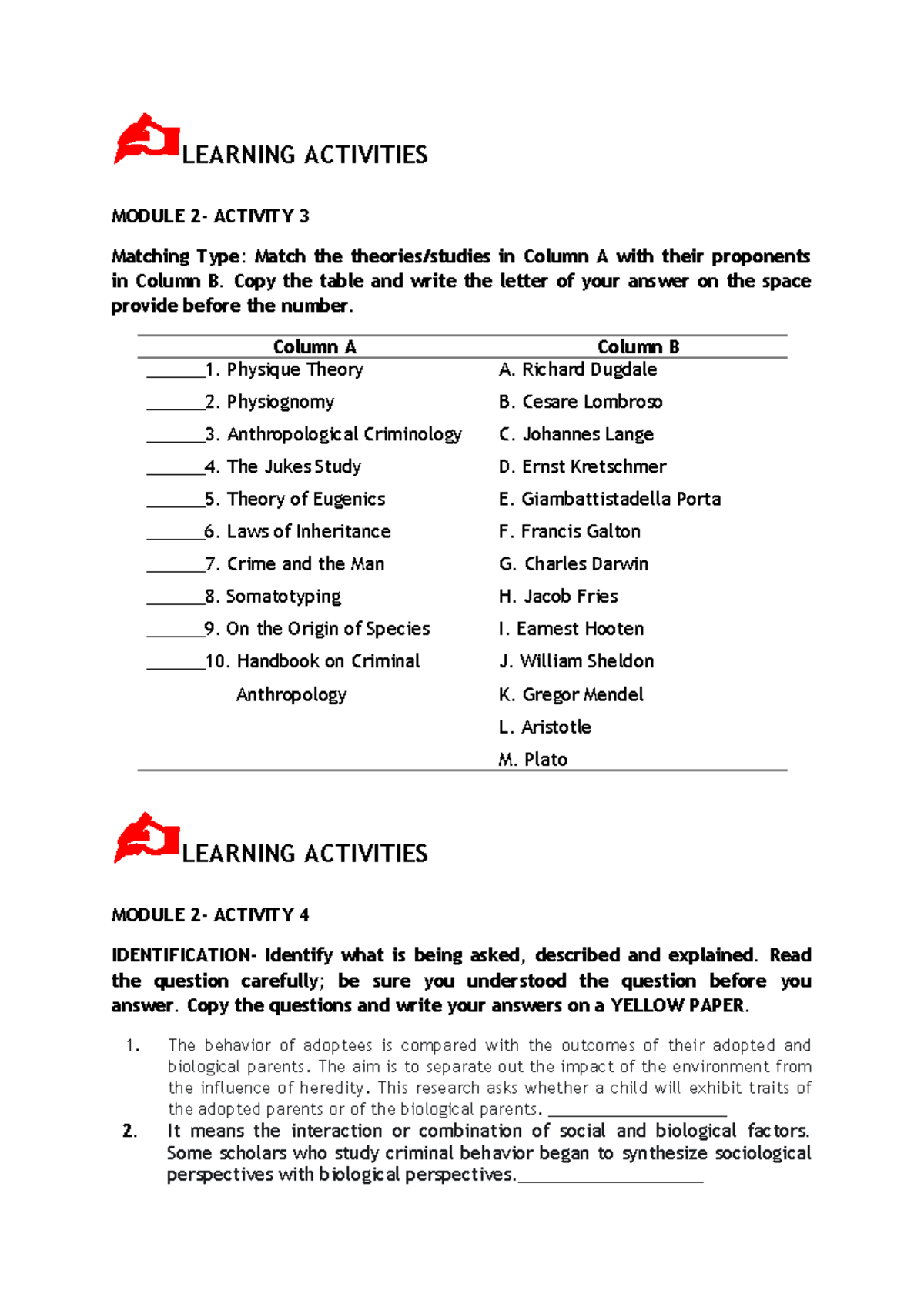 Learning activity no 2 (3-4) - LEARNING ACTIVITIES MODULE 2- ACTIVITY 3 ...