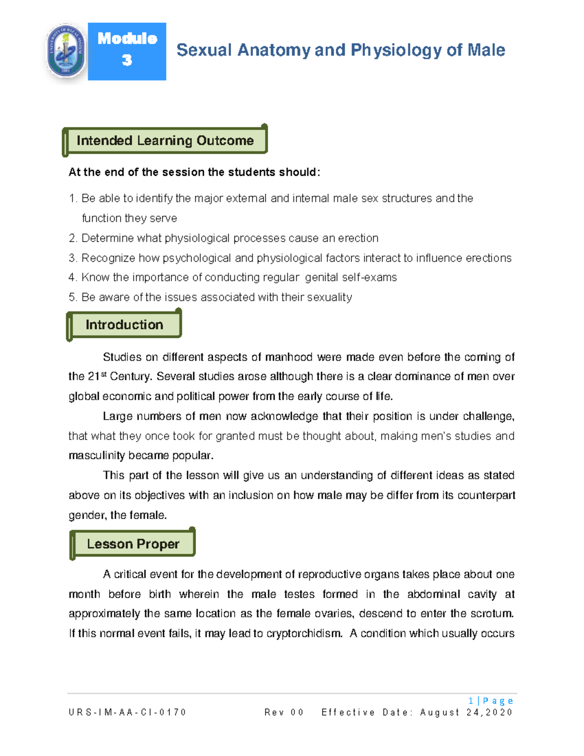 GAS Module 1 - 1 | P a g e Sexual Anatomy and Physiology of Male 3 At ...