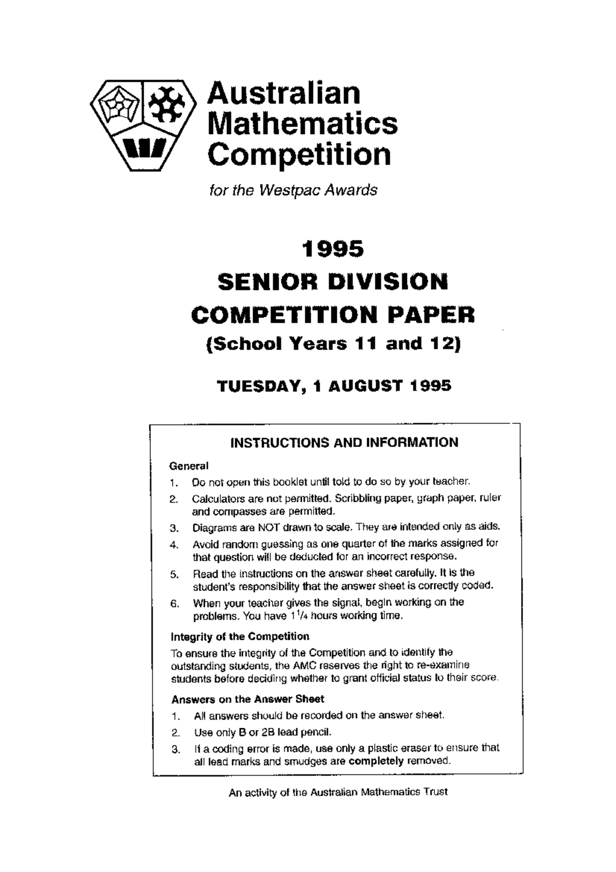 387523279 AMC Years 11 and 12 Senior 1995 pdf - Australian Mathematics ...