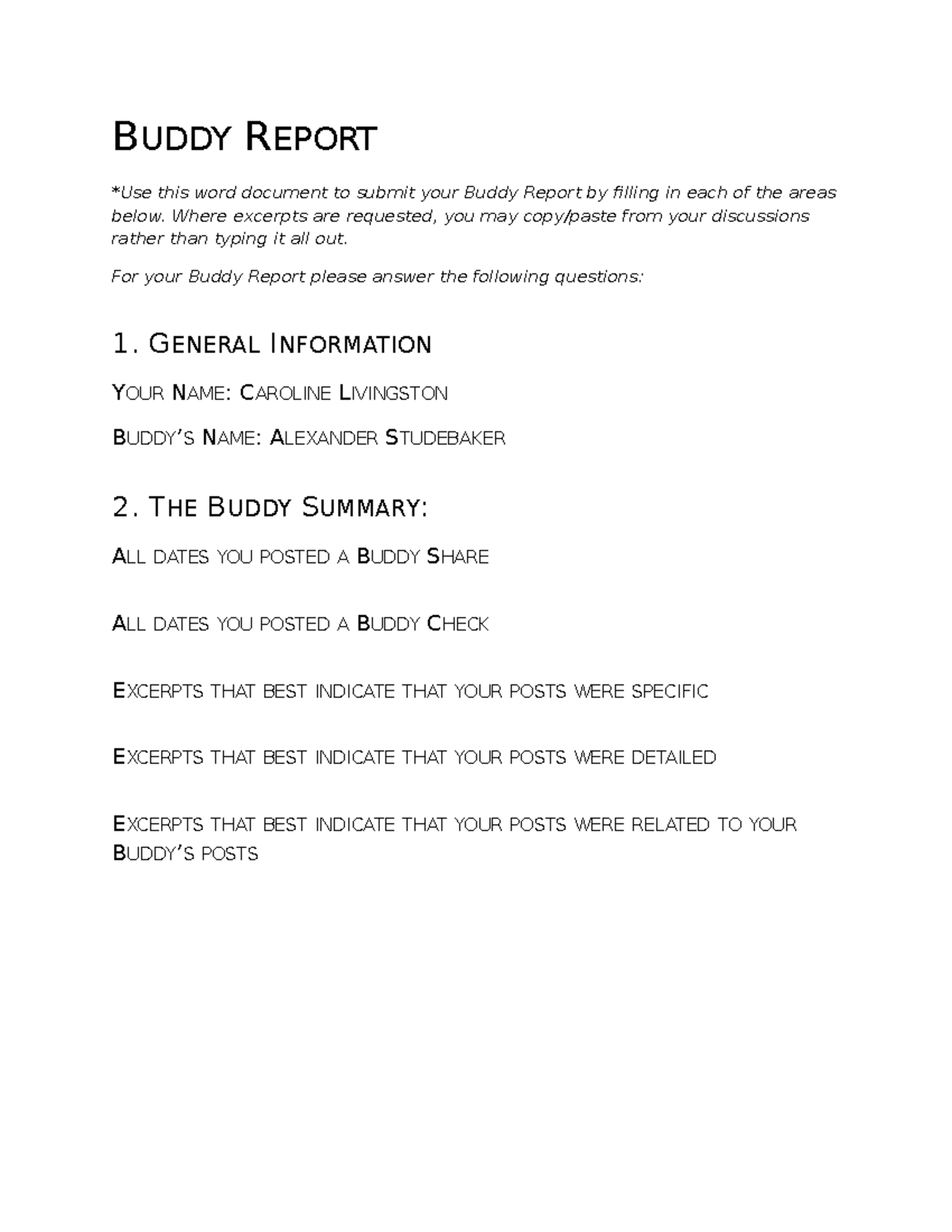 Buddy Report Structure - BUDDY REPORT *Use this word document to submit ...