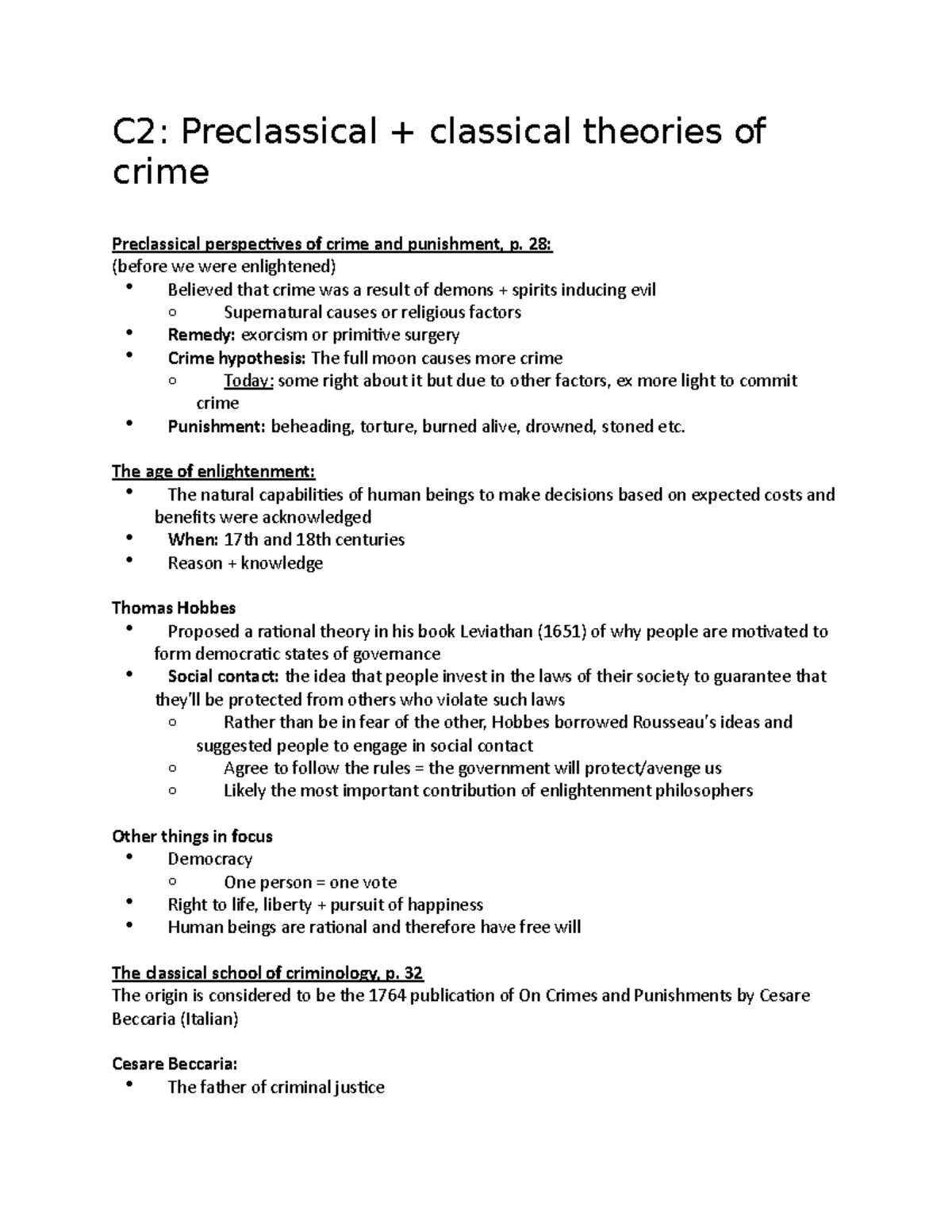 C2- Preclassical + classical theories of crime - C2: Preclassical ...