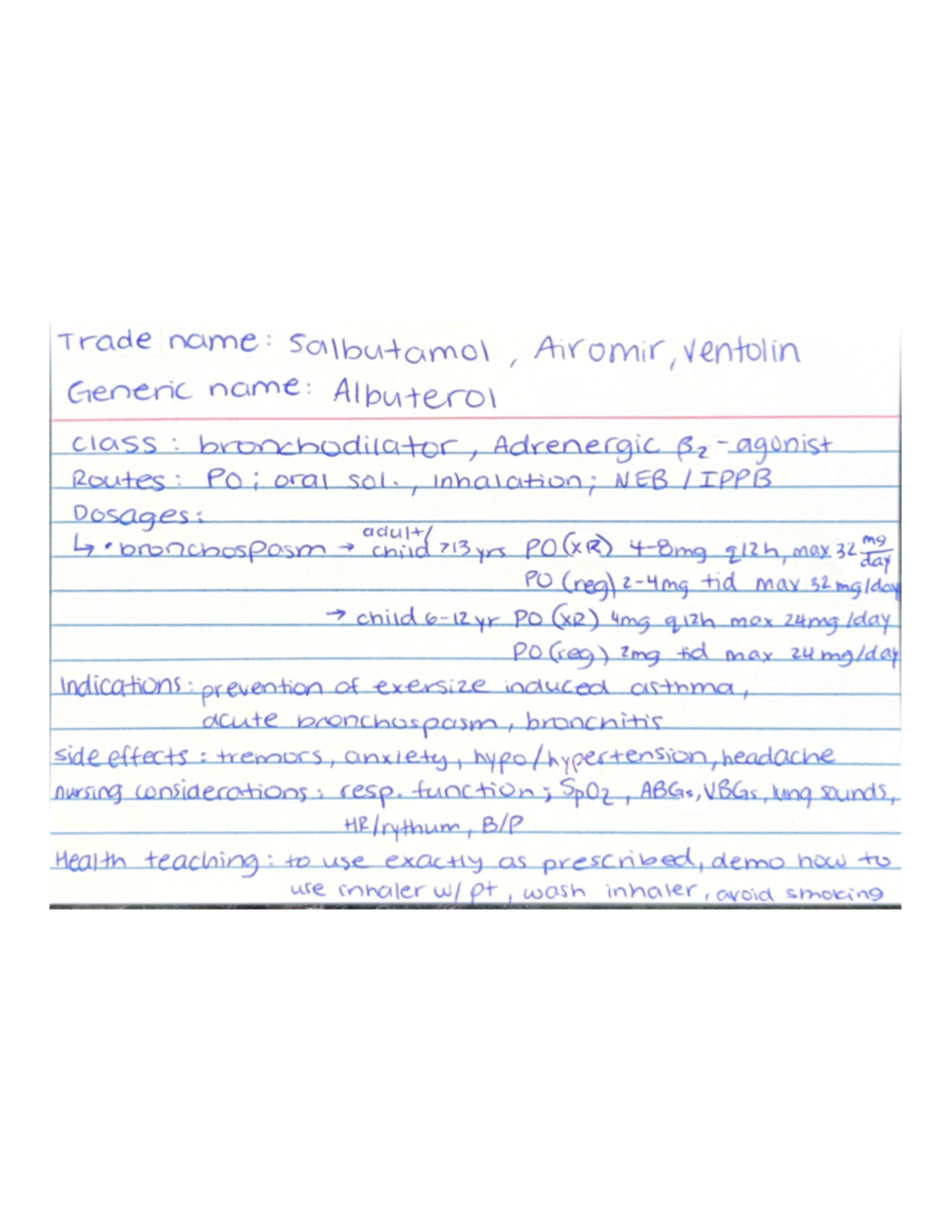 Albuterol Med Card - PHRM-3004 - Studocu