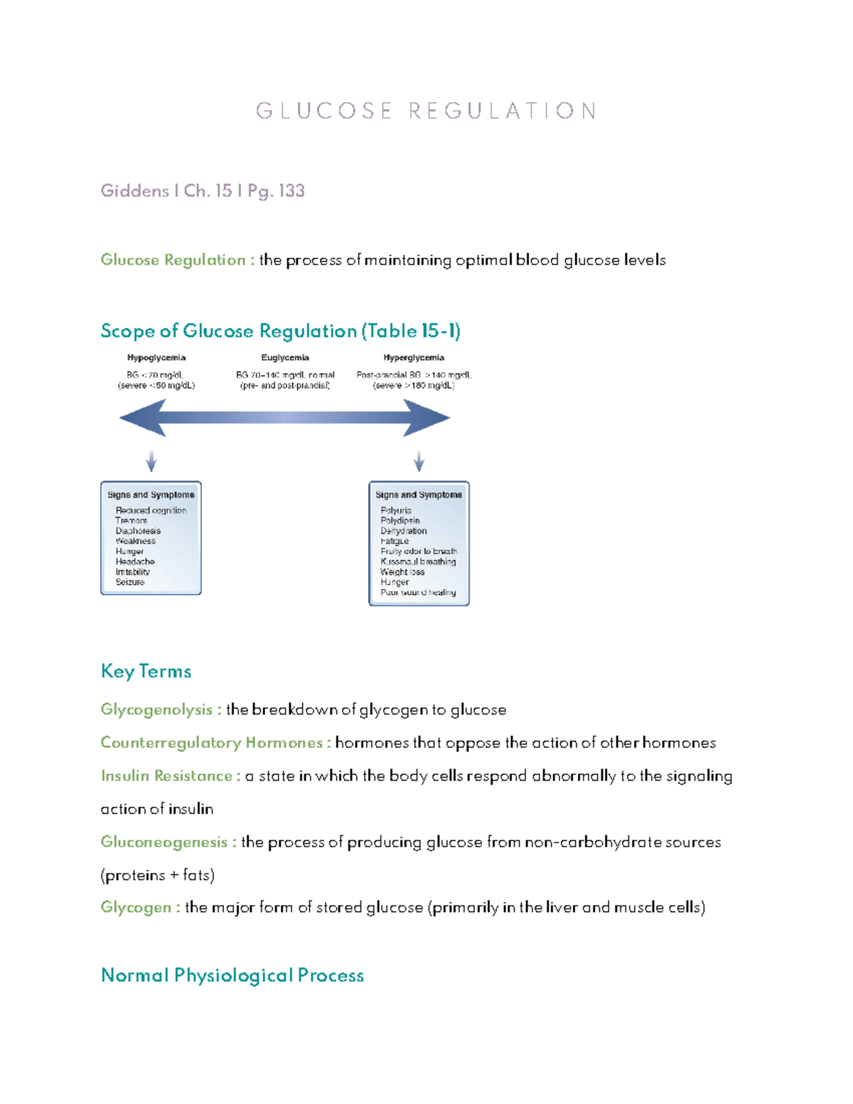 Glucose Regulation Outline - G L U C O S E R E G U L A T I O N Giddens ...