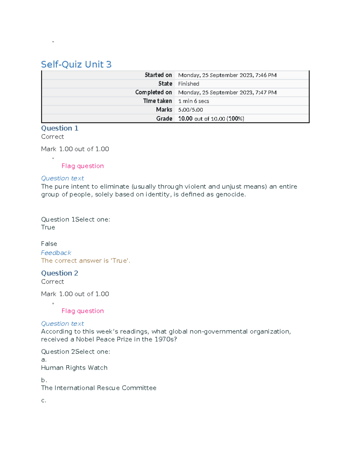 POLS 1503 self quiz 3 - self quiz attempt - Self-Quiz Unit 3 Started on ...