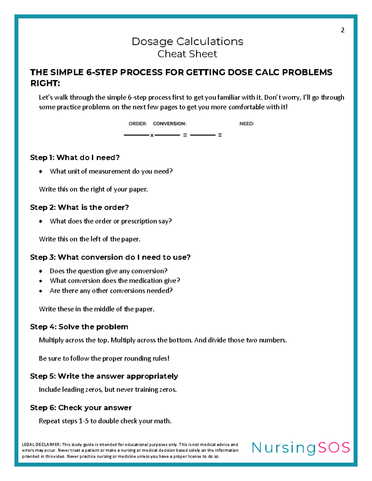 Dosage Calculations Cheat Sheet Dosage Calculations Cheat Sheet LEGAL 