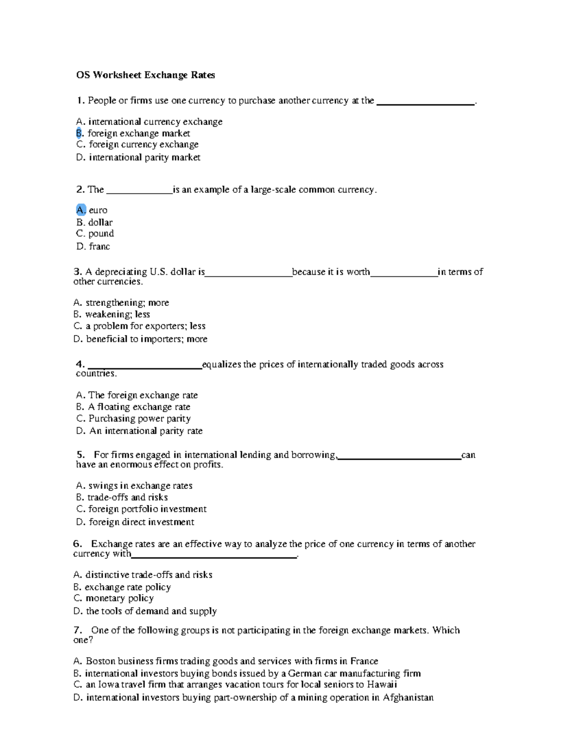 OS Worksheet - Exchange rates student copy1-2 - OS Worksheet Exchange ...