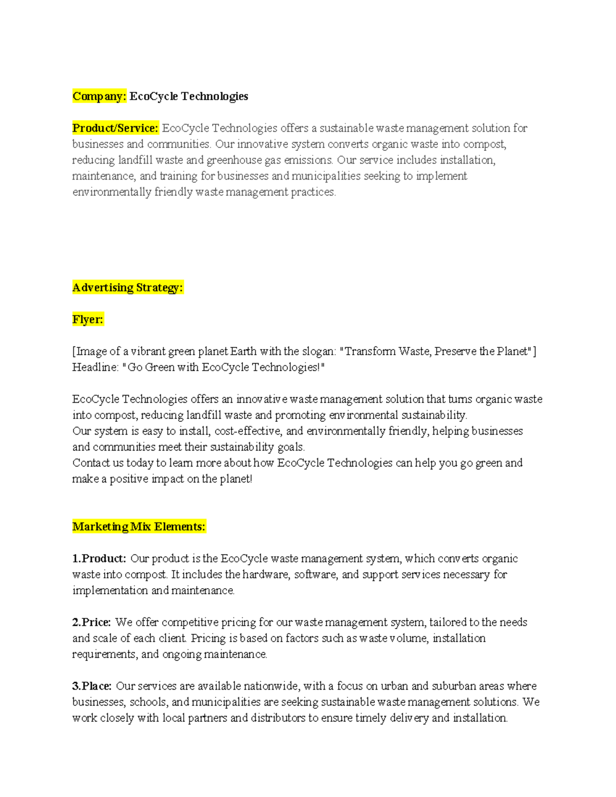 Eco Cycle - This was assigned to read for Economics. - Company ...