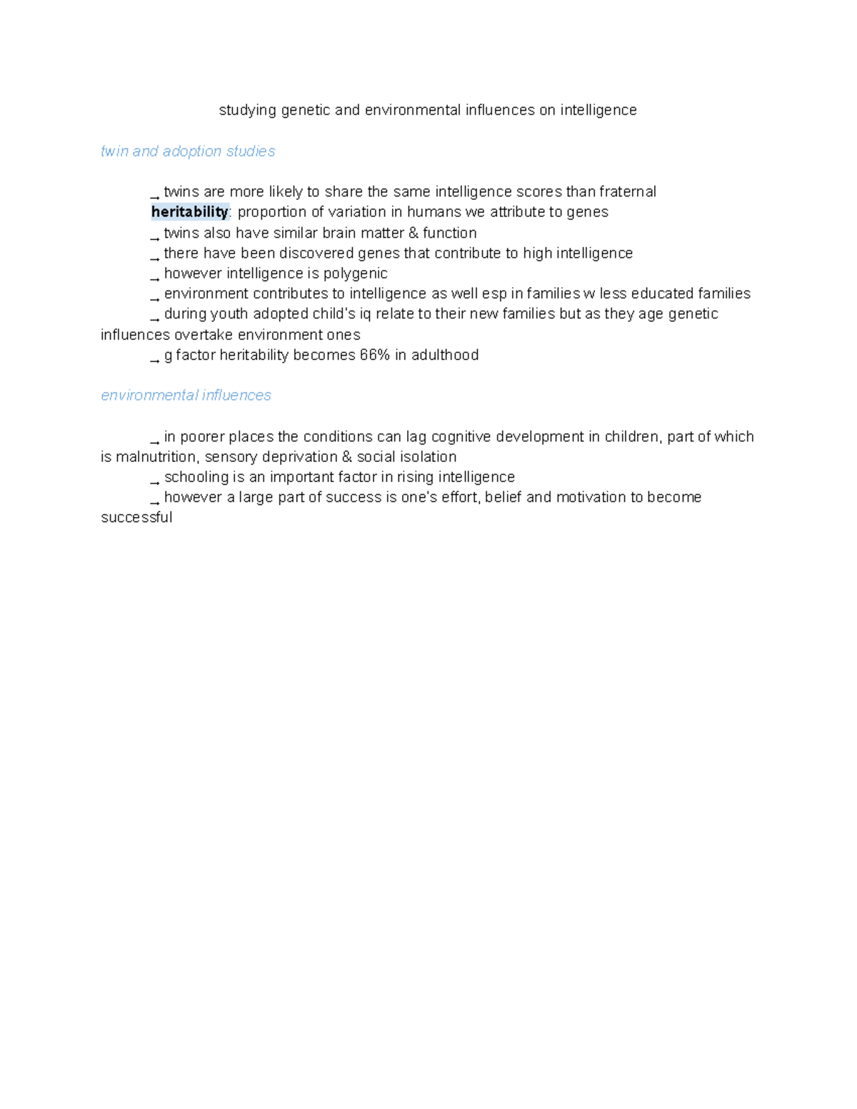Studying genetic and environment influences - Studocu