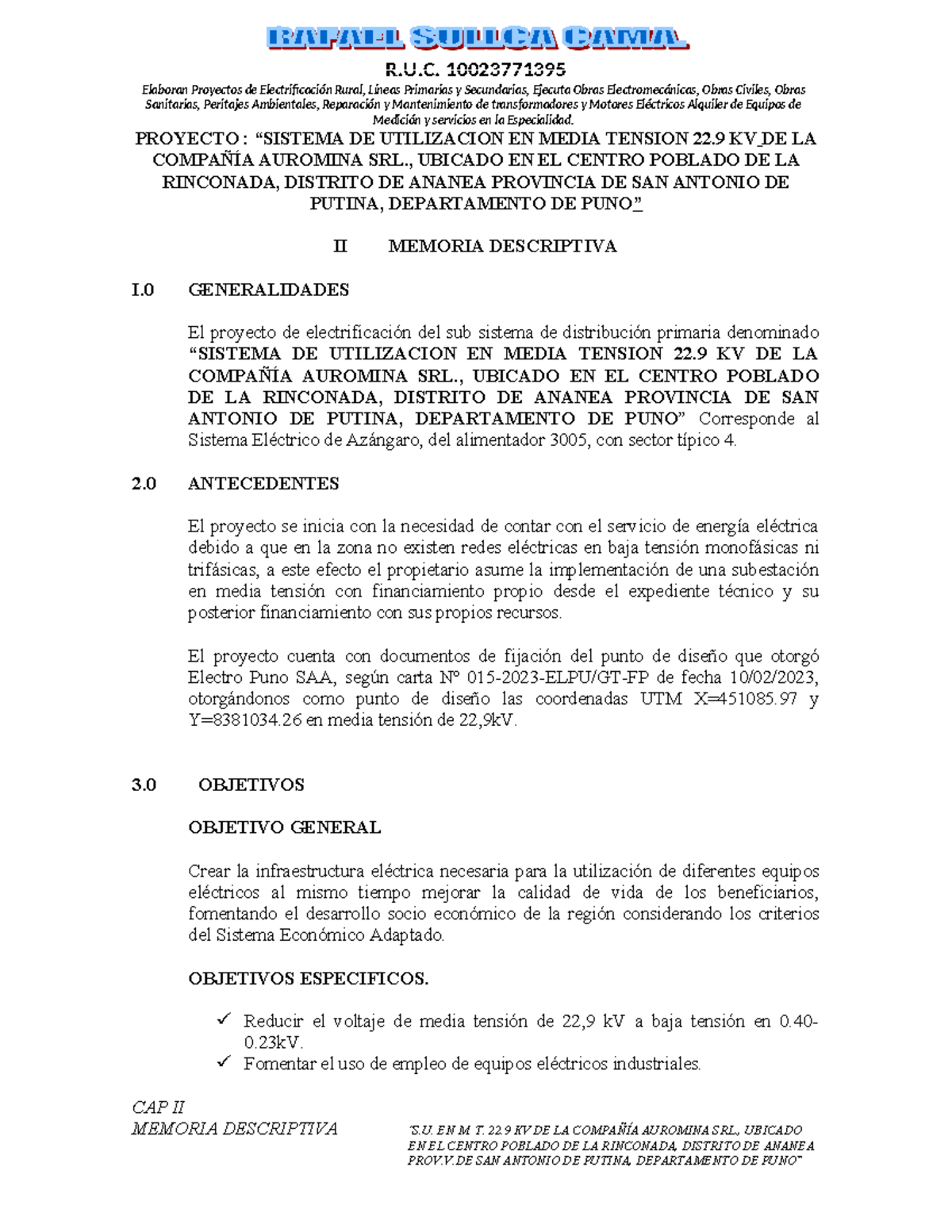Memoria Descriptiva Ultimo - Elaboran Proyectos de Electrificación ...