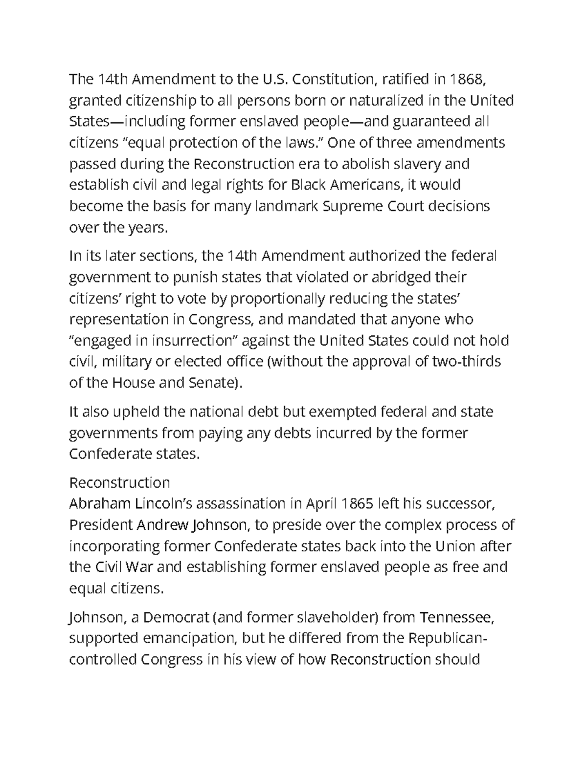 14th Amendment Notes - The 14th Amendment to the U. Constitution ...