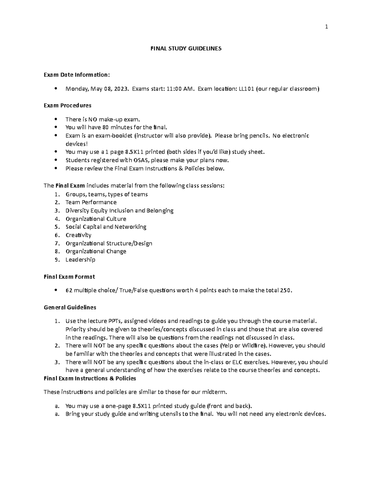 Final Exam Study Guidelines - Studocu