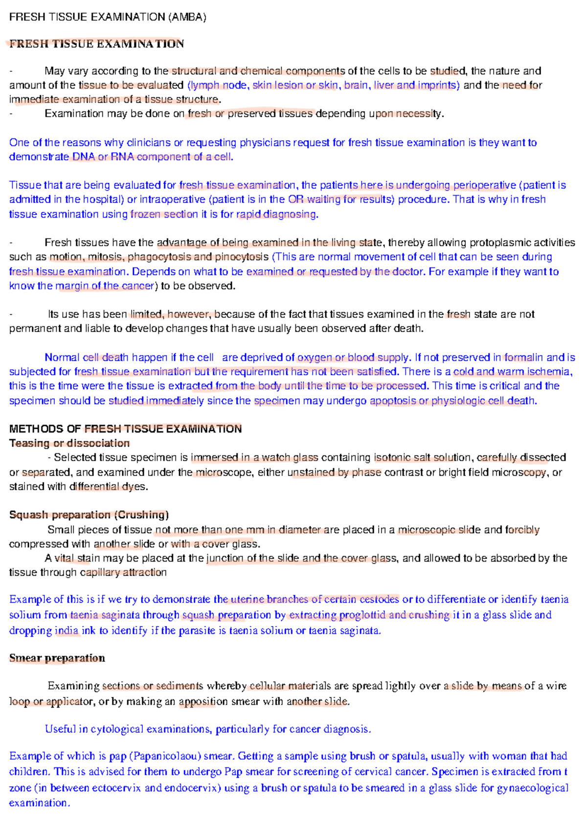 Histopath RAW Trans - lecture - FRESH TISSUE EXAMINATION (AMBA) FRESH ...