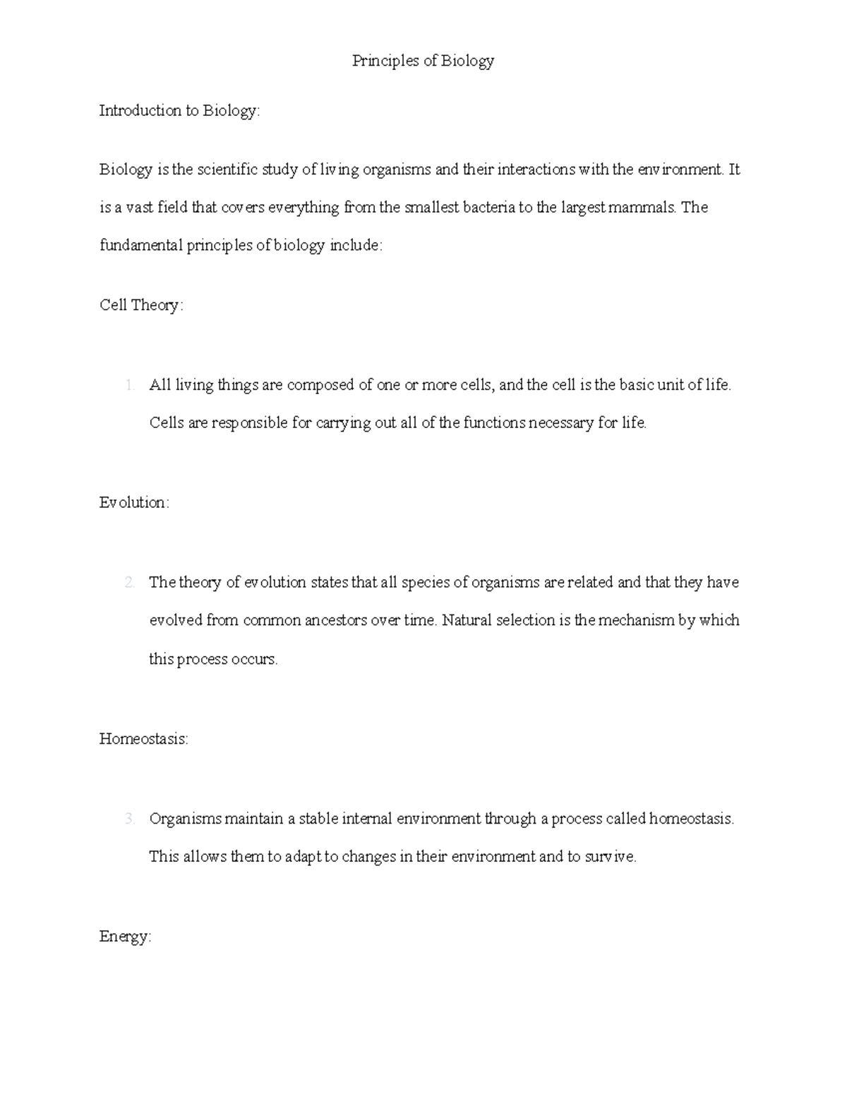 Principles of Biology - Professor - Principles of Biology Introduction ...