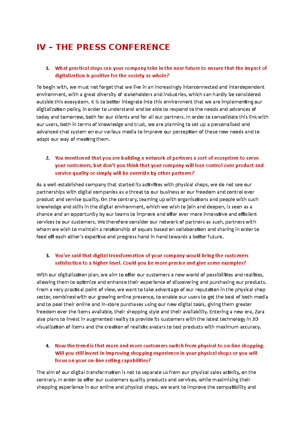 Assignment 4 - Press Conference - IV – THE PRESS CONFERENCE What ...