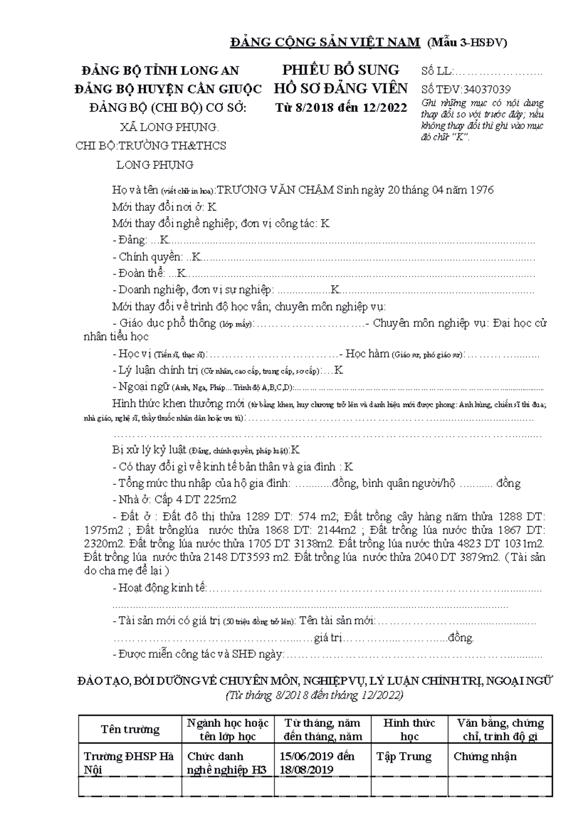 Chậm-Phieu bo sung ho so dang vien 2018-2022 - ĐẢNG CỘNG SẢN VIỆT NAM ...