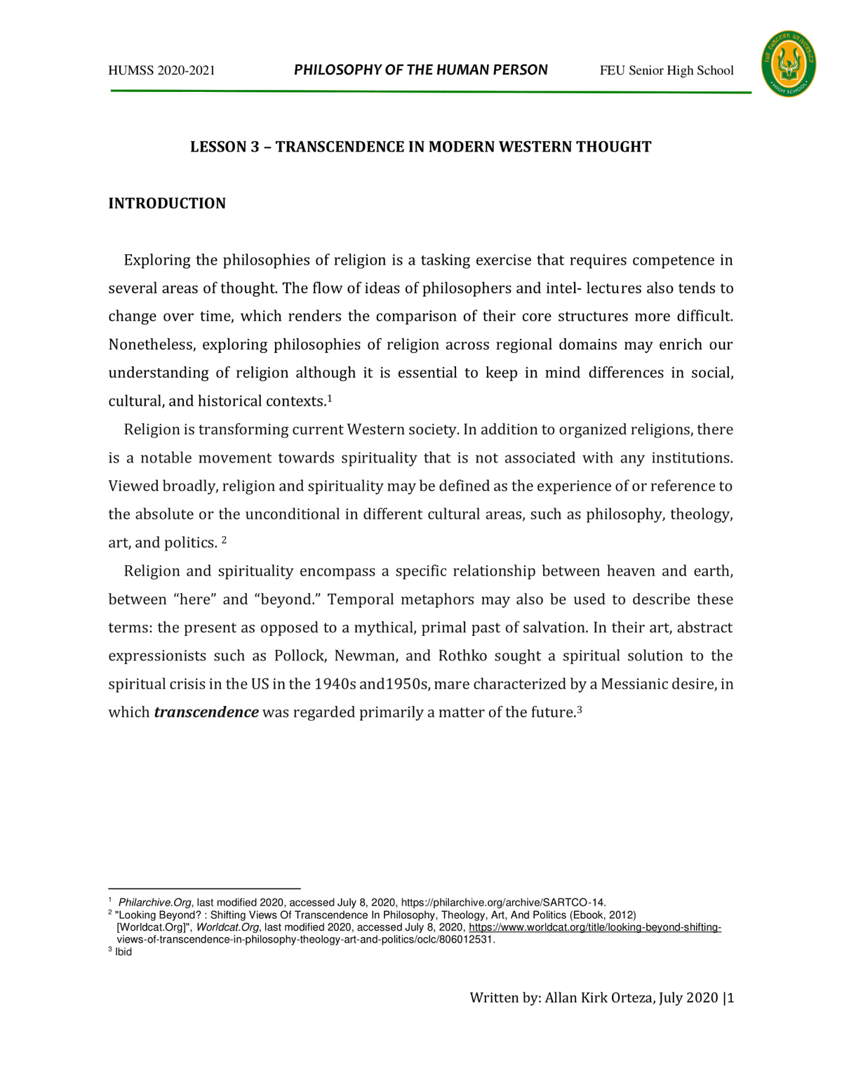 Unit 2 Lesson 3-01 - Module - Philosophy Of Man - Studocu