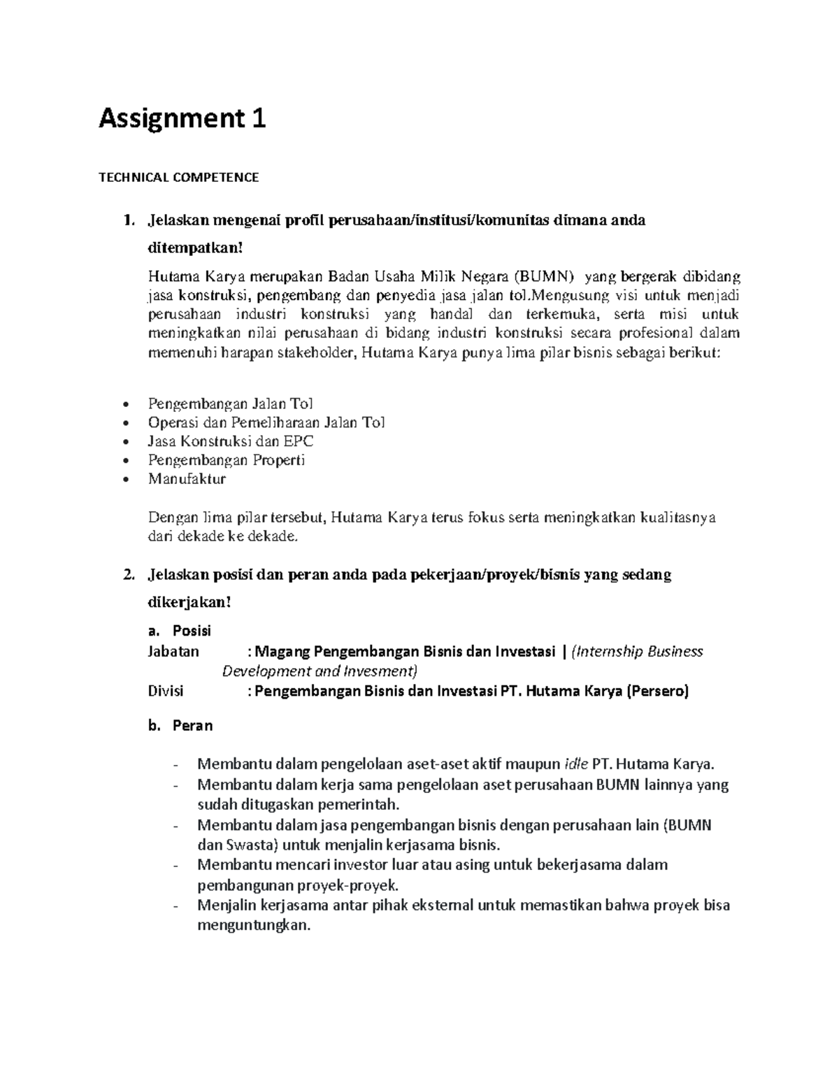 ASG1 Teknikal - fkfkw - Assignment 1 TECHNICAL COMPETENCE 1. Jelaskan mengenai profil - Studocu