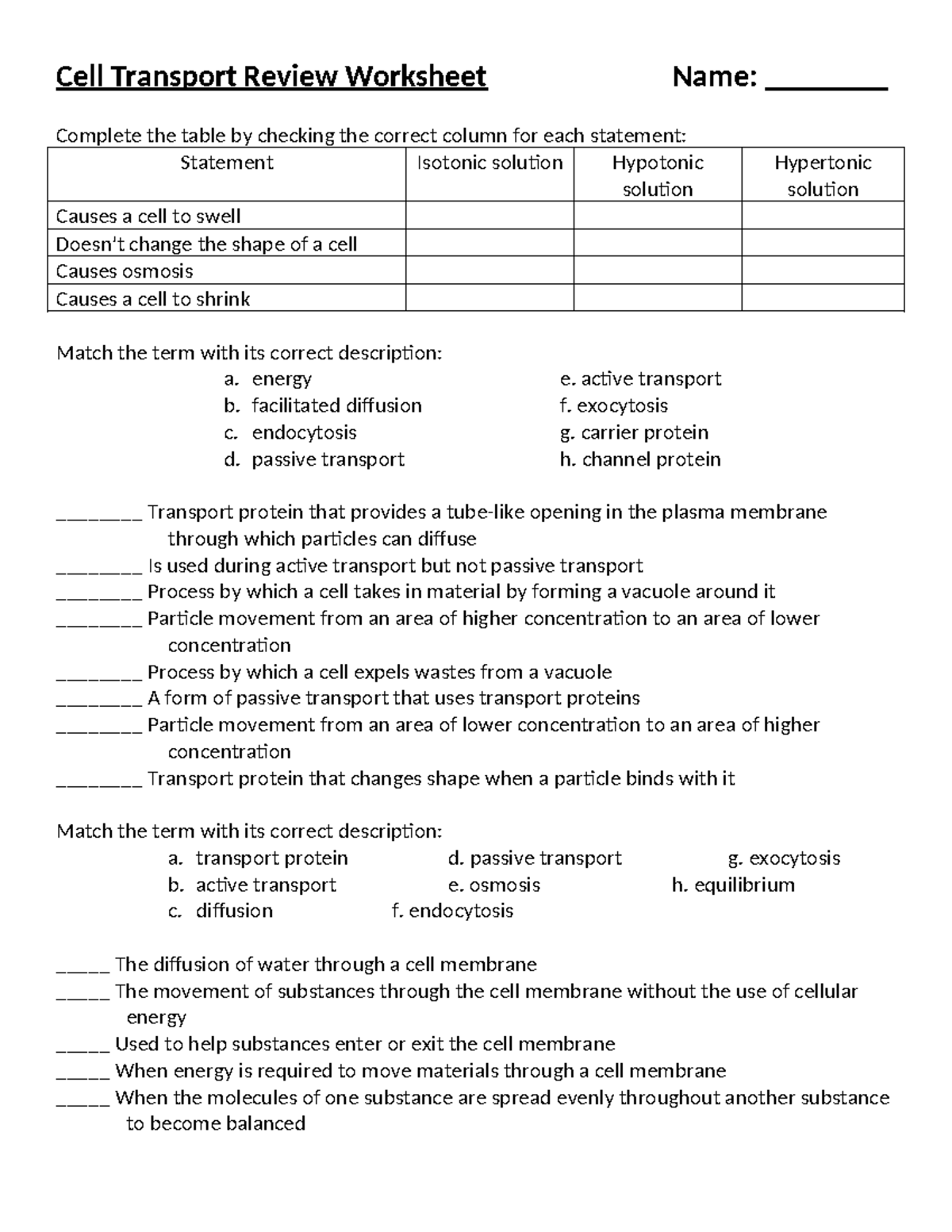 Cell Transport Review Wkst CP - Cell Transport Review Worksheet Name ...