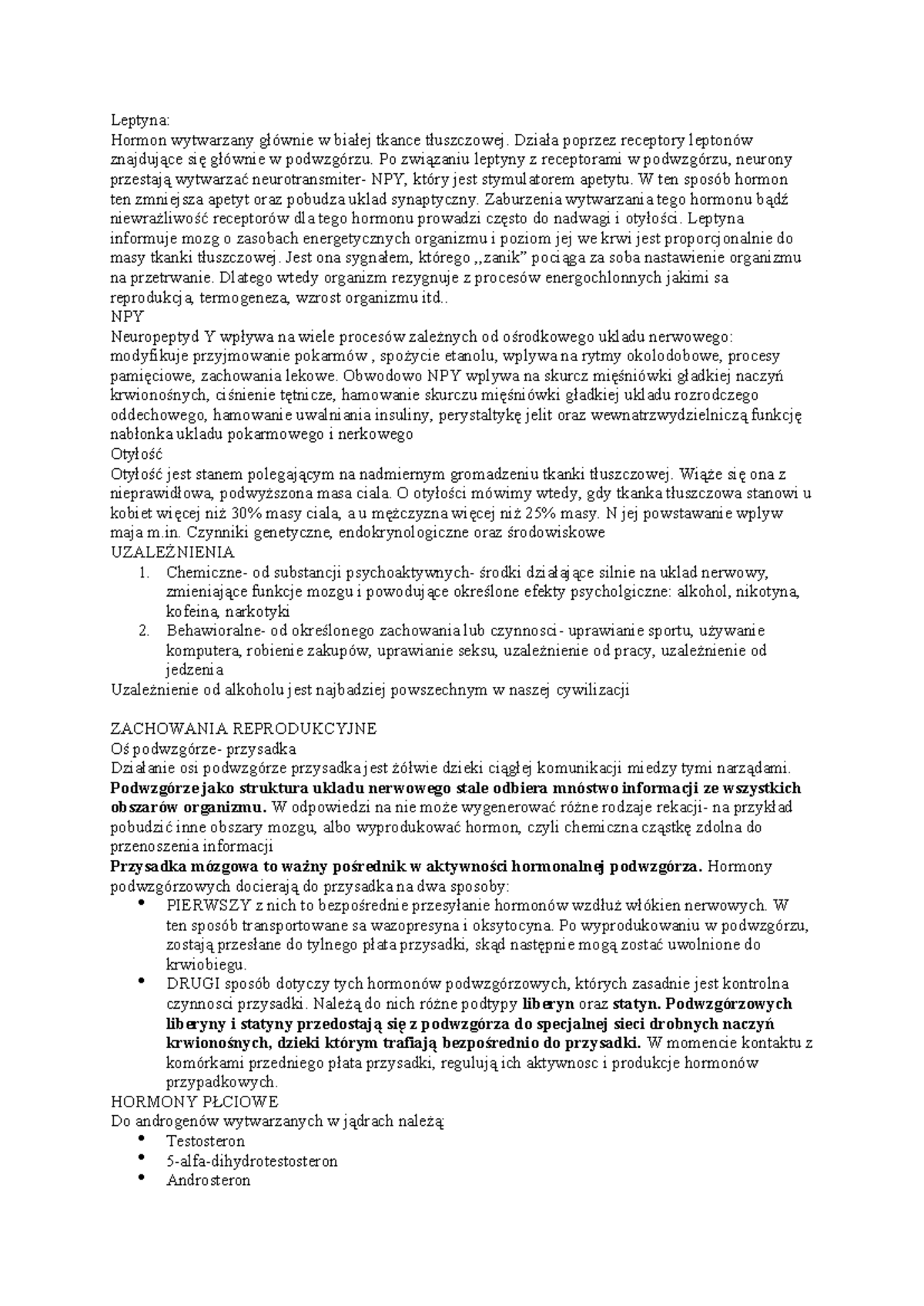 Dokument - leptyna - Leptyna: Hormon wytwarzany głównie w białej tkance ...