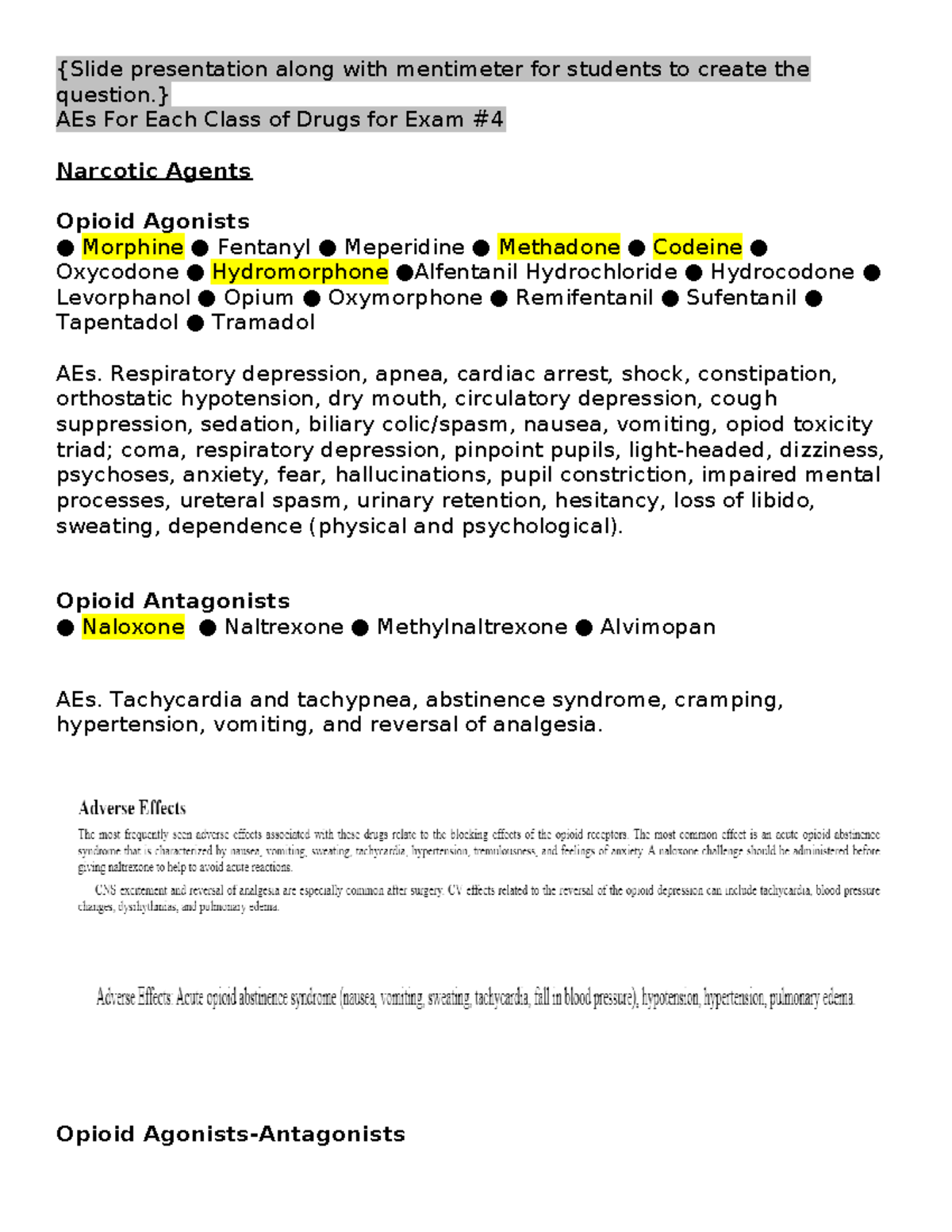 Exam #4 Prep - Adverse Effects - {Slide presentation along with ...