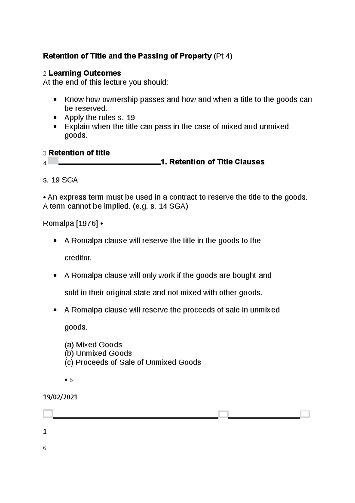 Retention of Title and the Passing of Property - Apply the rules s. 19 ...