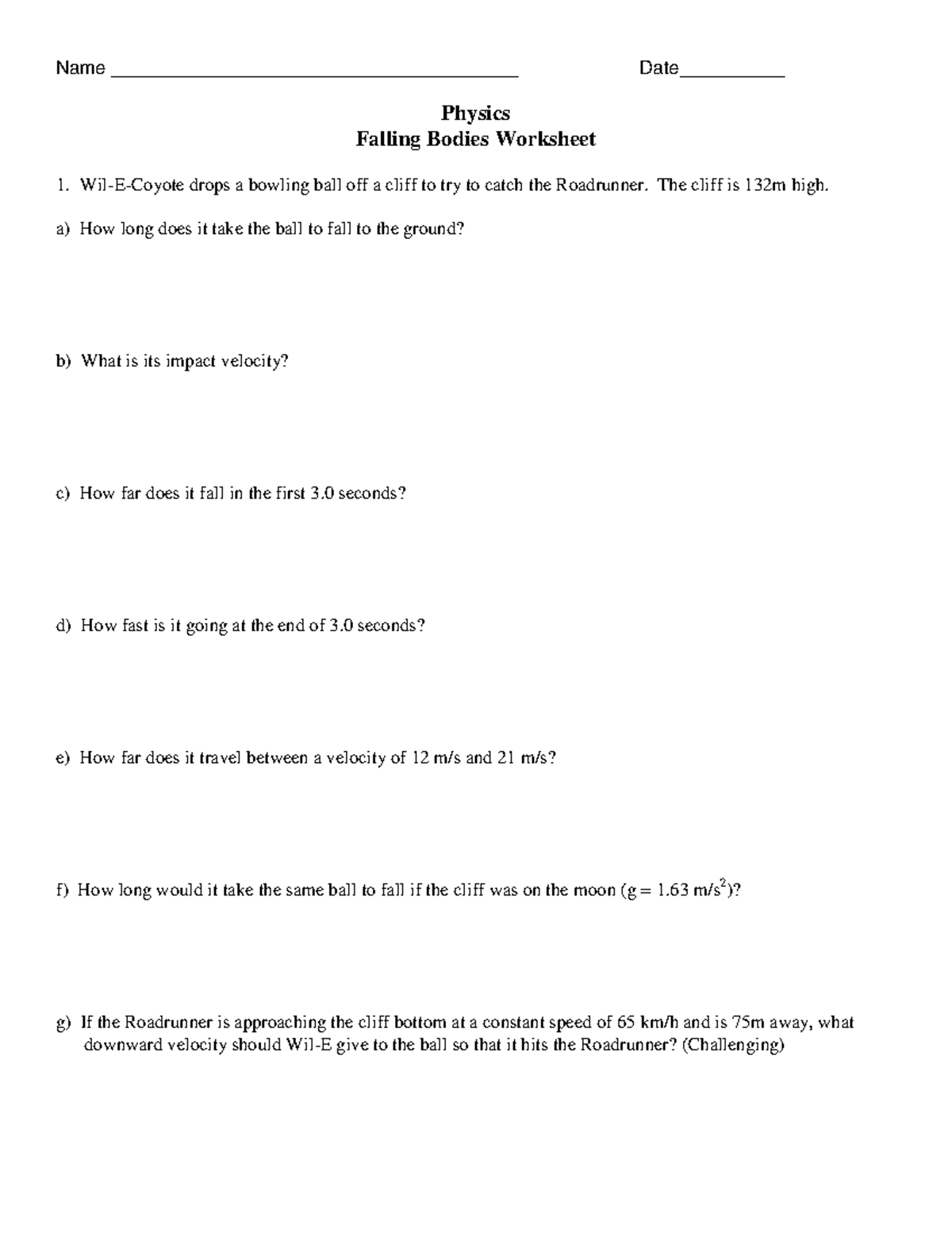 Falling Bodies Problems - Name ...