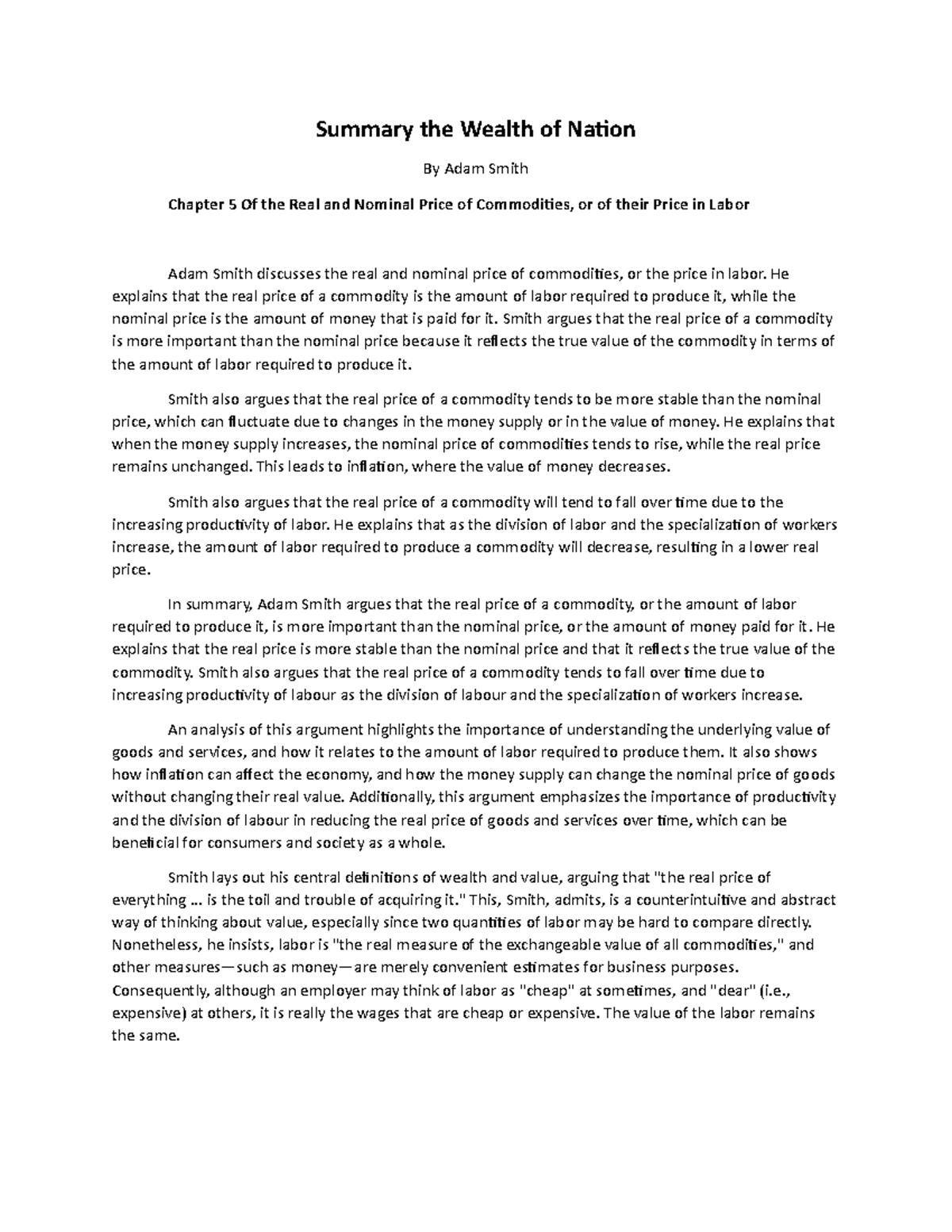 The Wealth of Nations chapter 5 summary - Summary the Wealth of Nation ...