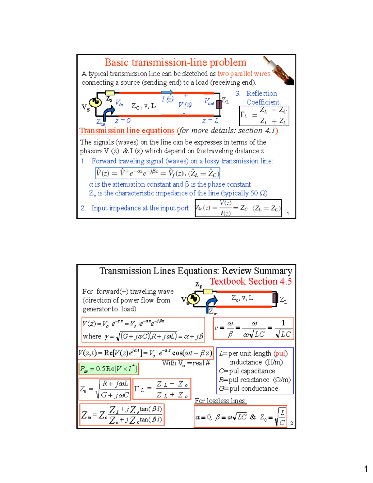 ELEC 458 EM Theory and Transmission Lines practice - 1 Basic ...