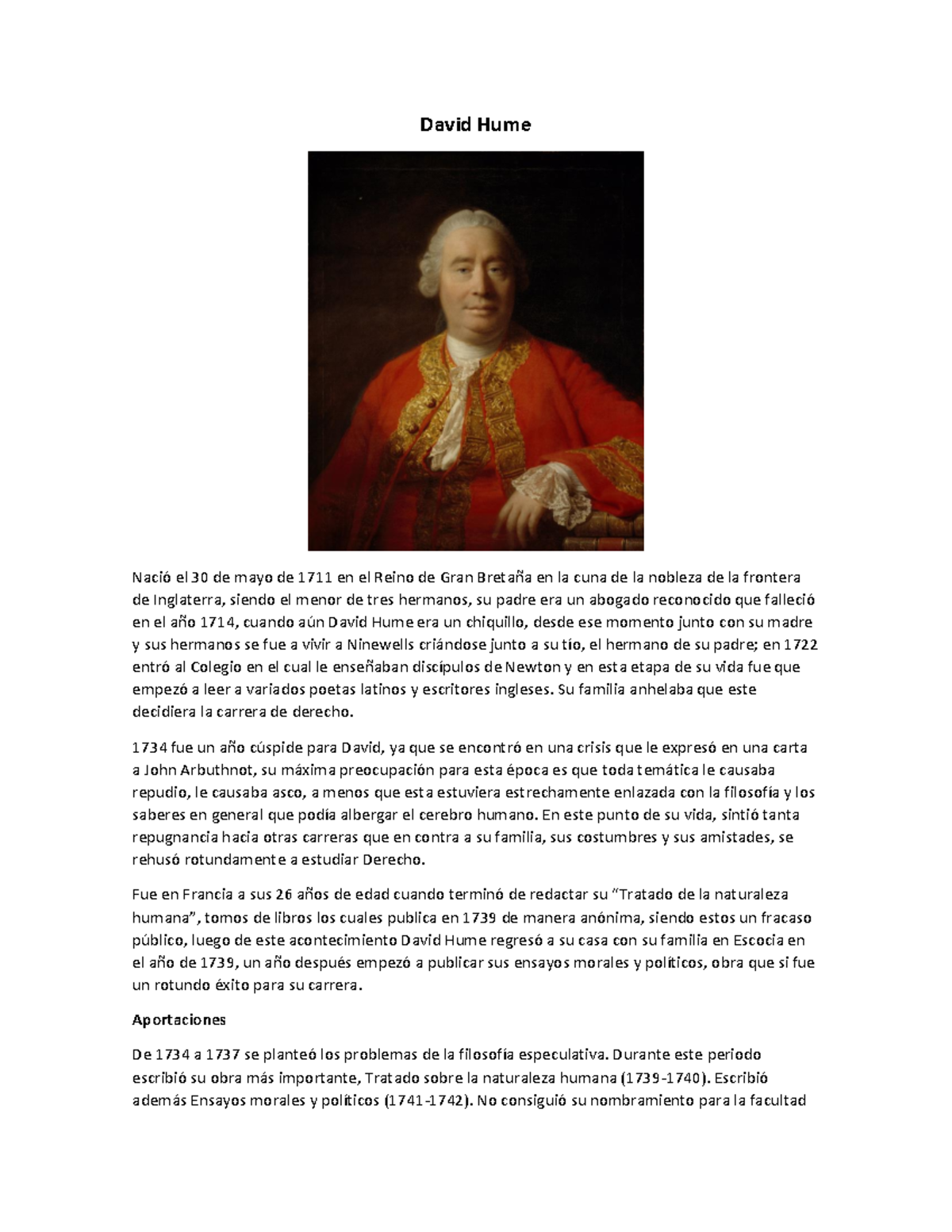 David Hume - filosofia - David Hume Nació el 30 de mayo de 1711 en el ...