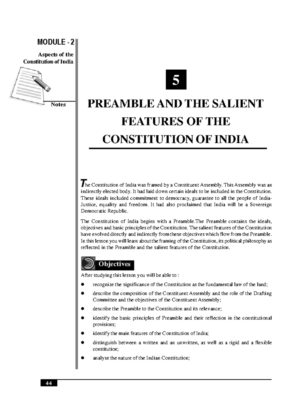 5 Preamble and the Salient Features of the Constitution of India ...