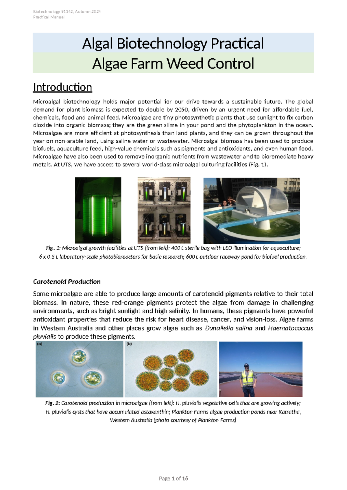 Algal Biotechnology Practical Manual 2024 Student - Practical Manual ...