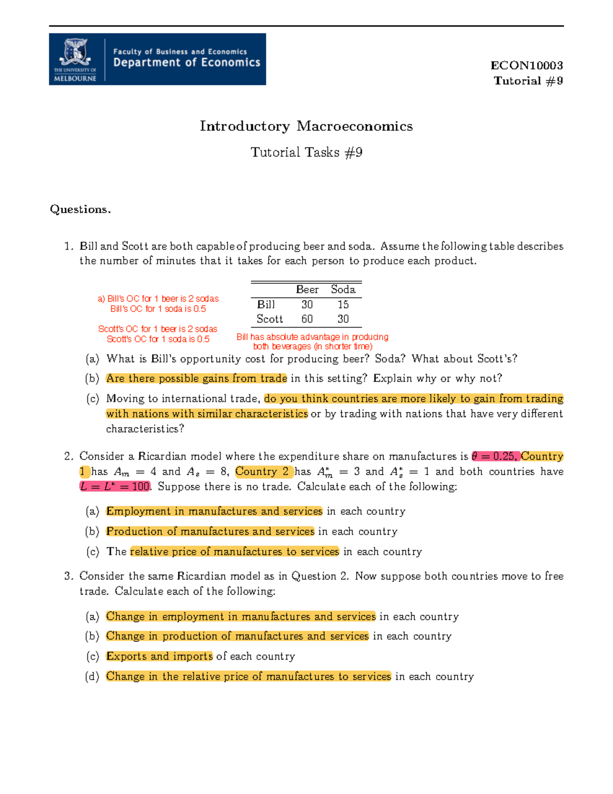 Tutorial Tasks 9 Econ Tutorial Introductory Macroeconomics Tutorial Tasks Questions Bill