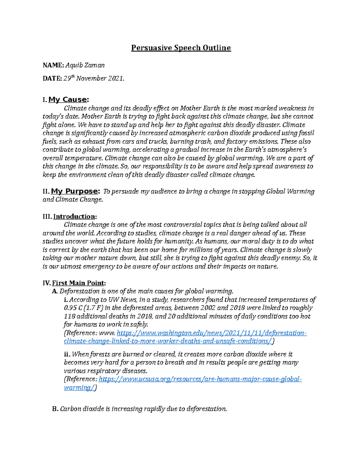 Persuasive Speech - Aquib Zaman - Persuasive Speech Outline NAME: Aquib ...