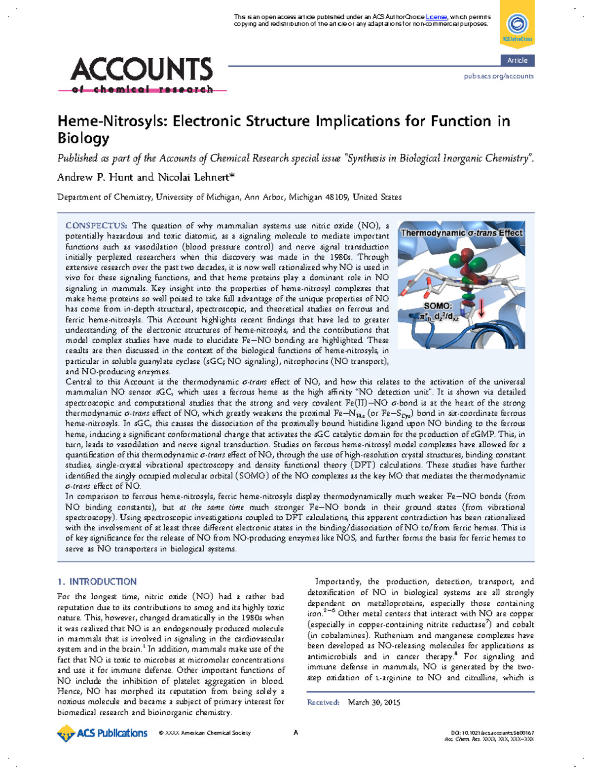 Heme-Nitrosyls Electronic Structure Implications for Function in ...