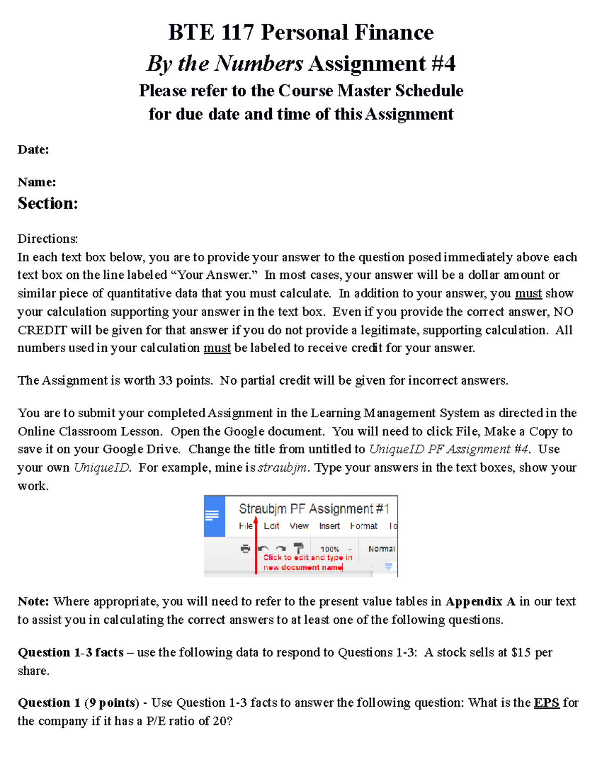 By the Numbers Assignment #4 - BTE 117 Personal Finance By the Numbers ...