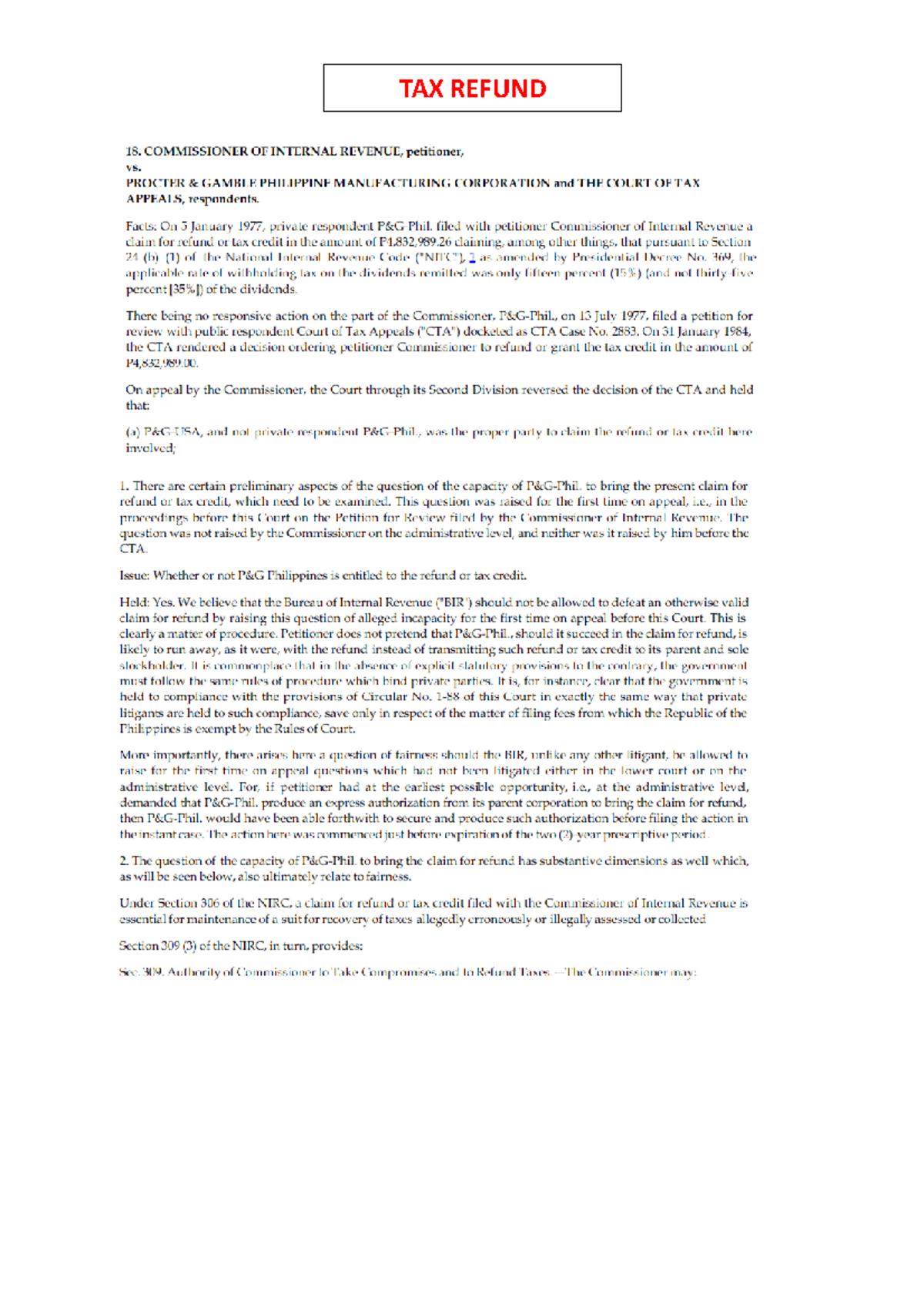 Refund Cases - TAX REFUND Does Smart have the right to file the claim ...