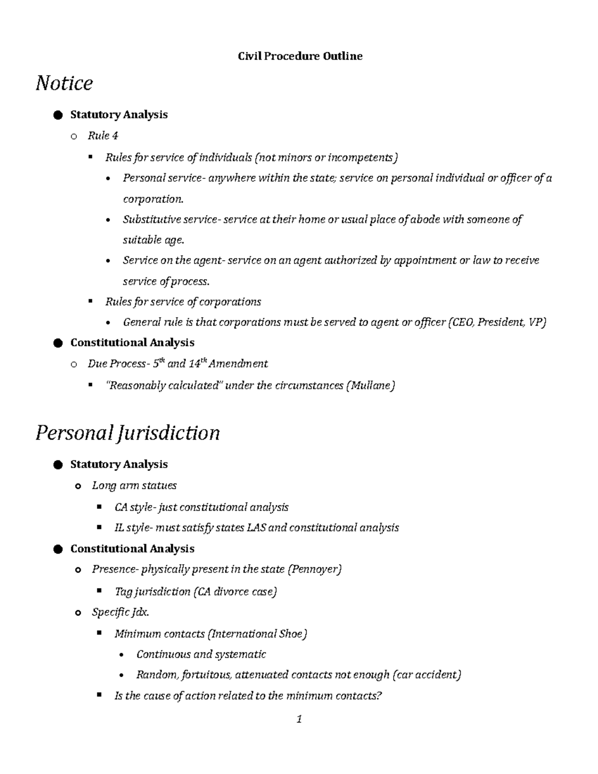 Civil Procedure Outline - Civil Procedure Outline Notice Statutory ...