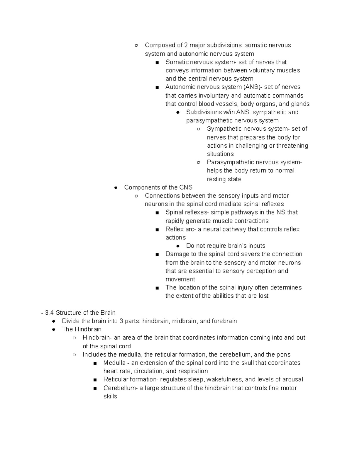 PSYCH 101 Notes - Composed of 2 major subdivisions: somatic nervous ...